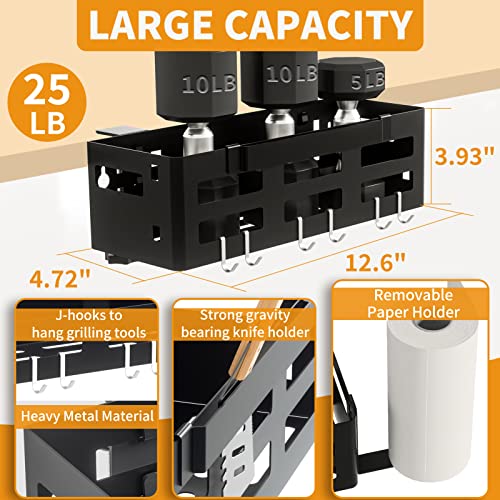 Griddle Caddy for Blackstone 28"/36"/17"/22" Griddles, BBQ Accessories Storage Box with Knife Holder & Paper Towel Holder, Grill Accessories Space Saving for Blackstone Griddle Accessories (Black 19)