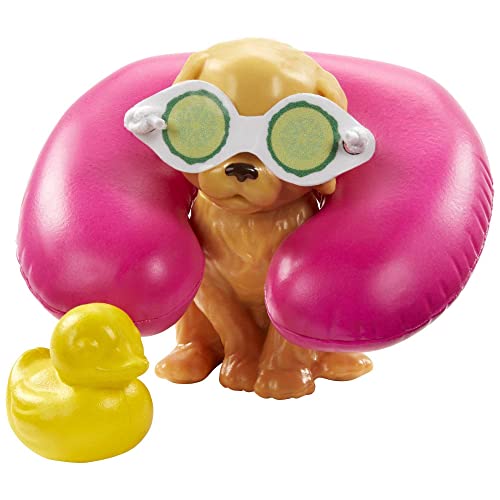 Barbie Spa Doll Toy Set with Puppy & 9 Accessories Including Neck Pillow, Rubber Duck & Cucumber Eye Masks, Blonde Doll