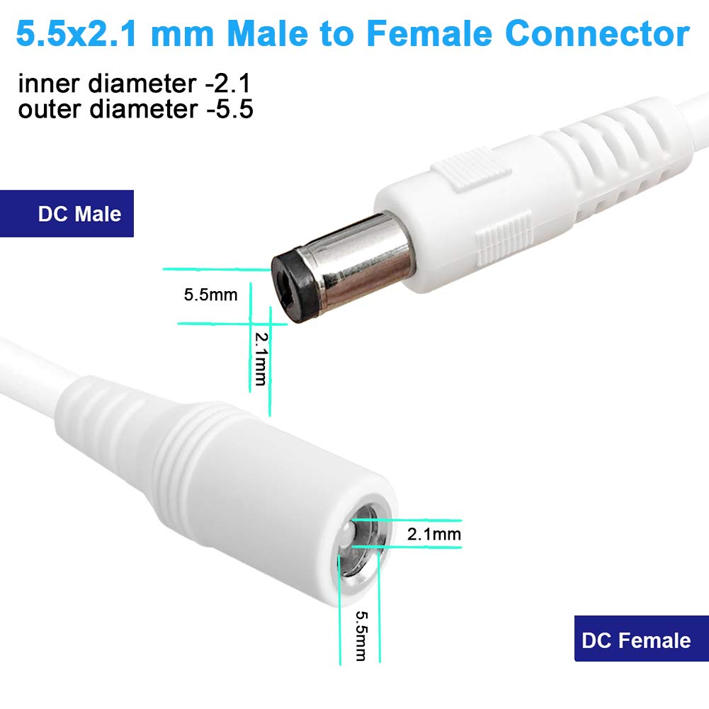 SIOCEN【2-Pack DC Power Extension Cable 13ft 5.5mm x 2.1mm 12V DC Security Camera Extension Cord Male to Female for CCTV Indoor,Standalone LED Strip,DC Power Supply Adapter Extender Cable