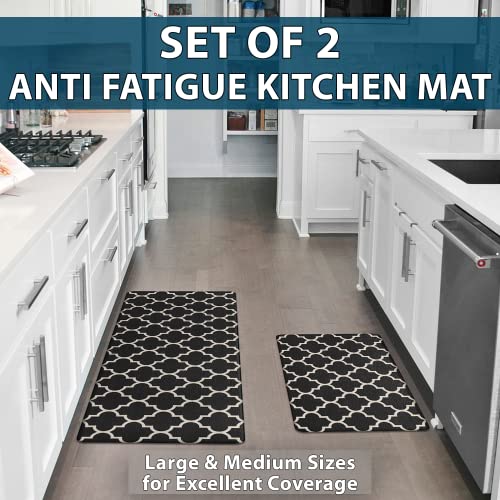 ComfiLife Kitchen Mats for Floor (2 PCs) β Cushioned Anti Fatigue Kitchen Rug for Comfortable Standing β Waterproof, Easy Clean, Non-slip, Thick Kitchen Mat Set for Home, Office, Sink, Laundry (Black)