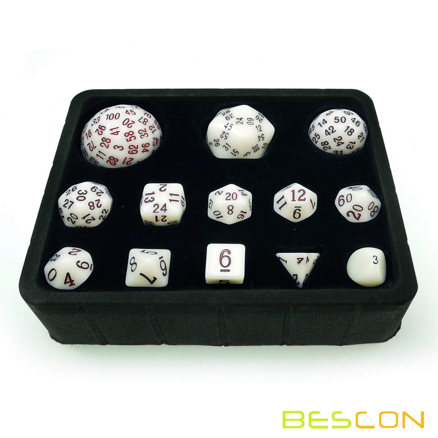 Bescon Super Glowing in Dark Complete Polyhedral RPG Dice Set 13pcs D3-D100