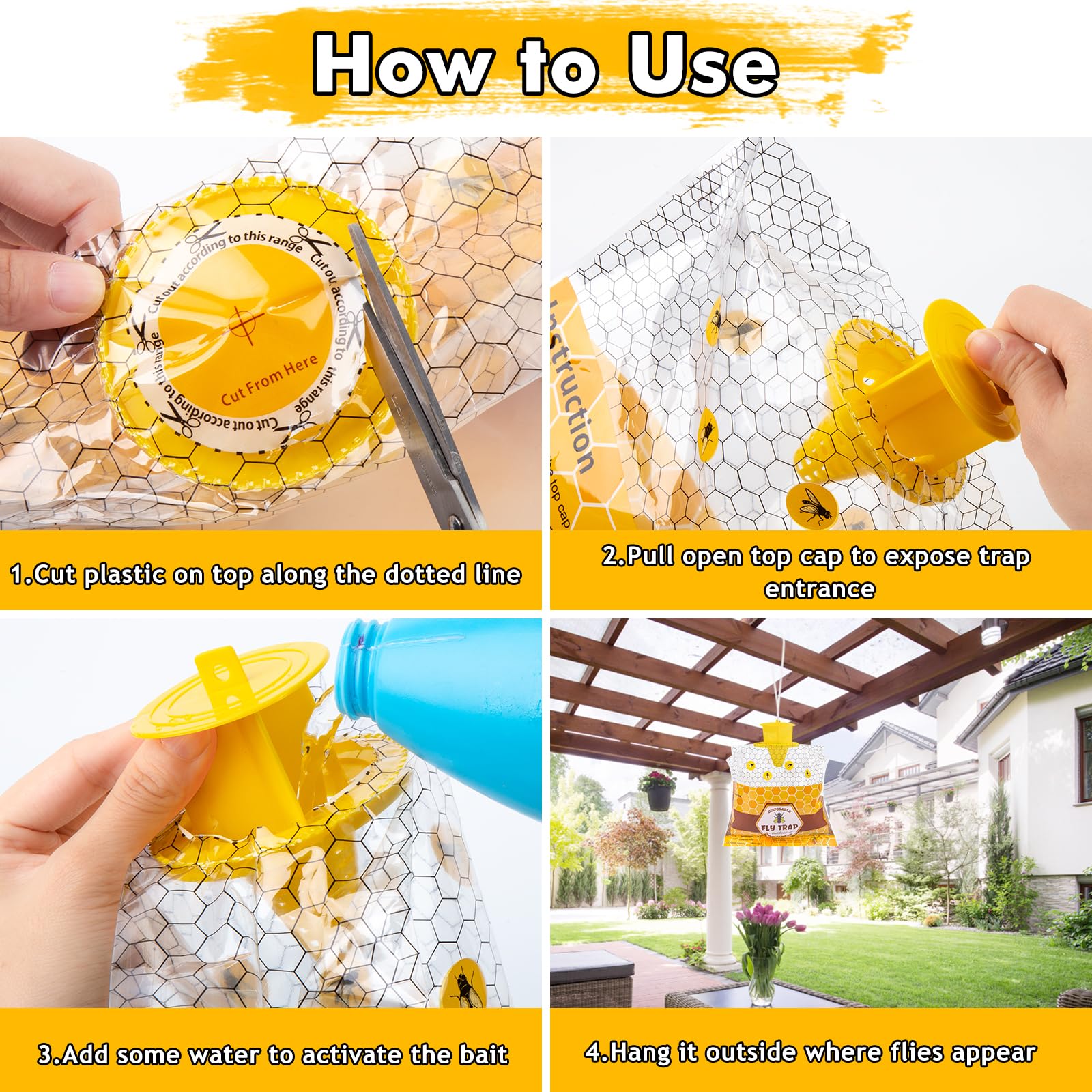 8 Disposable Fly Bag, Fly Traps Outdoor Hanging, Ranch Stable Horse Fly Trap Hunter Bait Control for Barn, Farm, Mosquito Bug Catcher and Flying Insect Trap Killer Repellent