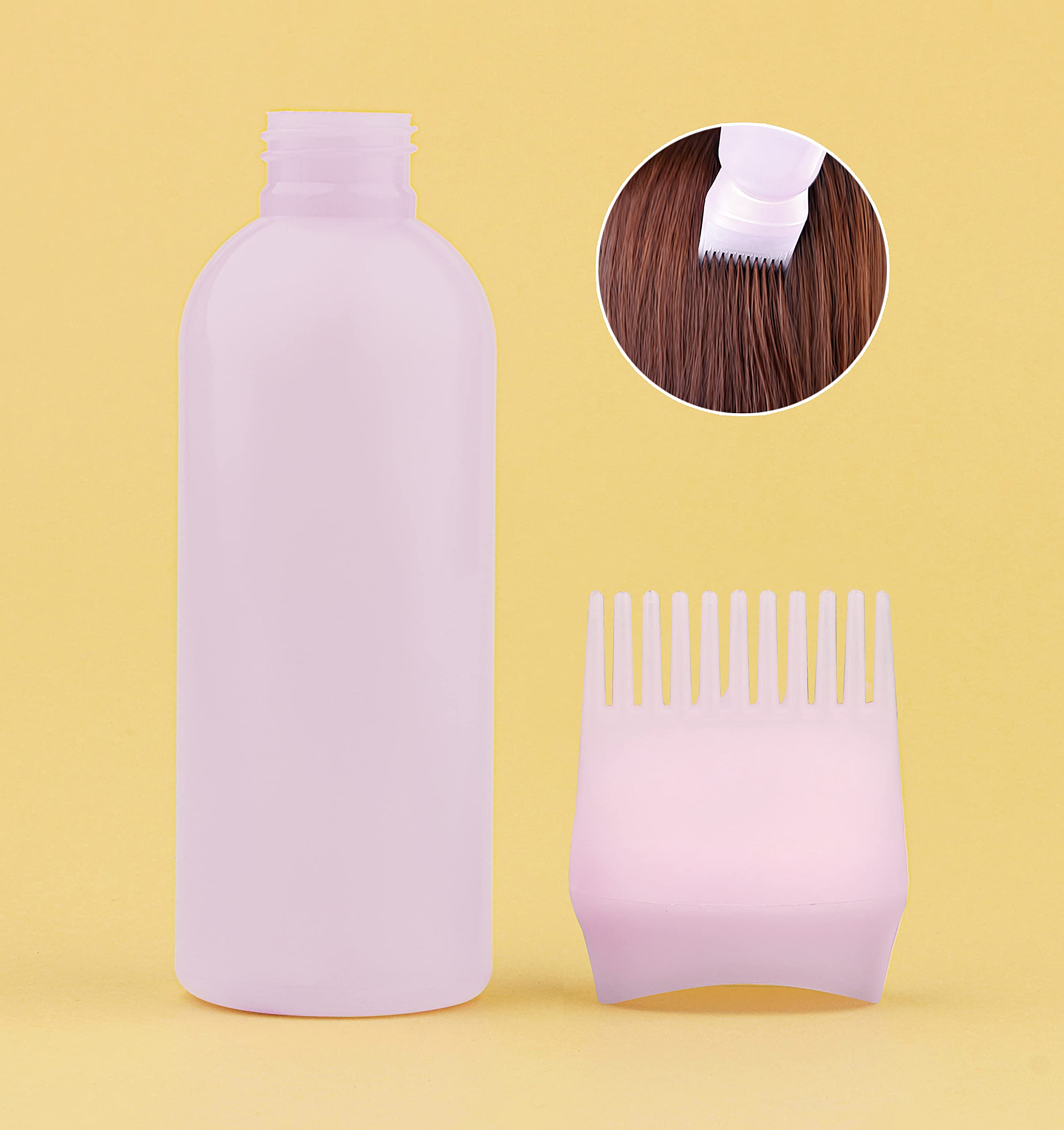 Yebeauty Root Applicator Bottle, 2 Pack 6 Ounce Comb Applicator Bottle for Hair Dye Bottle Applicator Brush with Graduated Scale- Pink