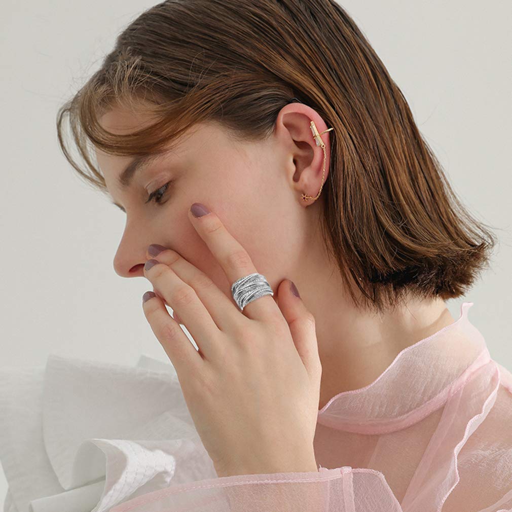 CASDAN 4Pcs Intertwined Crossover Statement Ring for Women Fashion Wrap Chunky Rings Twine Twisted Cable Wide Statement Band Ring for Men, Size 8