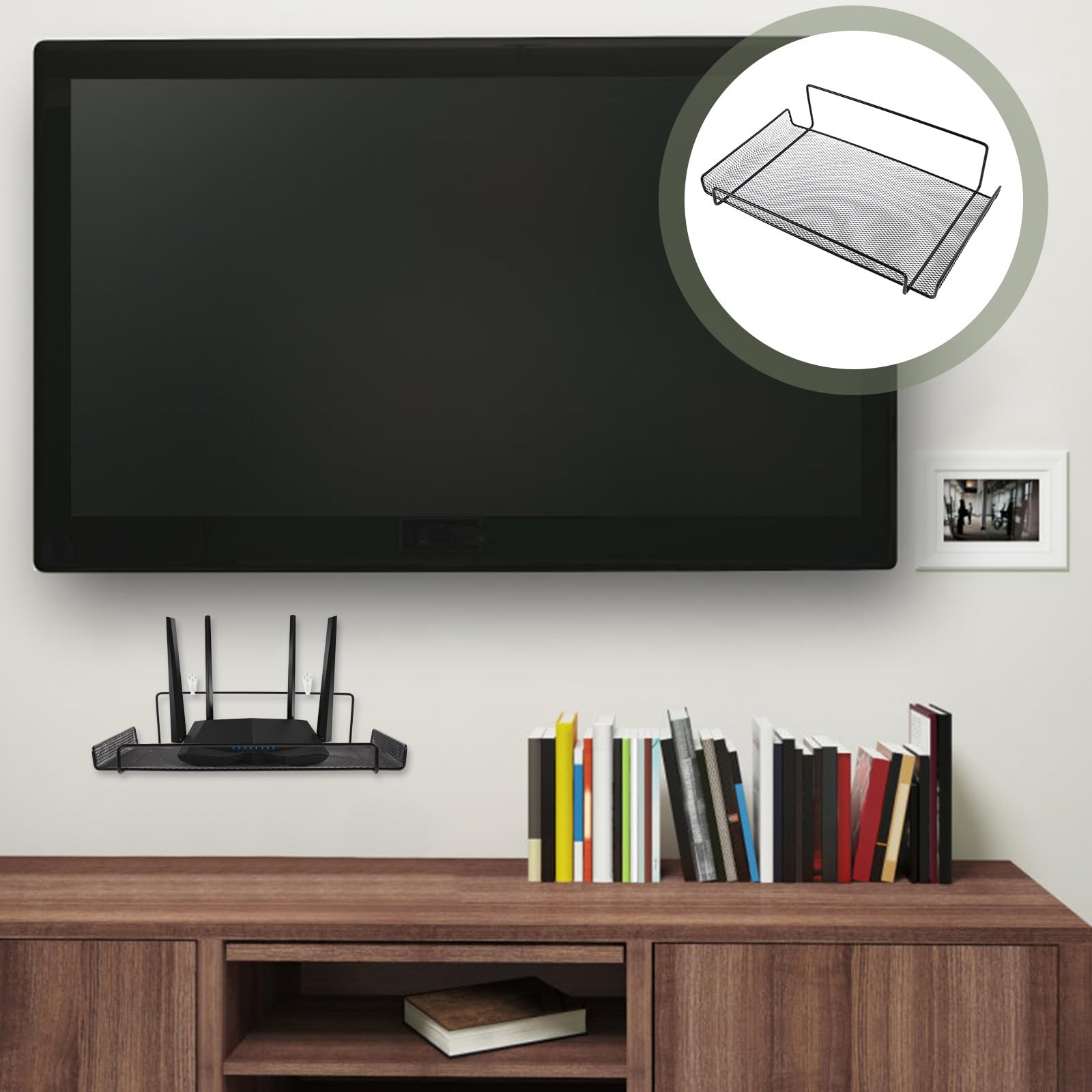 FOMIYES Projector Stand Wall Floating Shelves WiFi Router Storage Box TV Set Shelf Wall Hanging Plug Board Bracket Cable Storage Organizer for Bedroom Living Room Black Projector Mount
