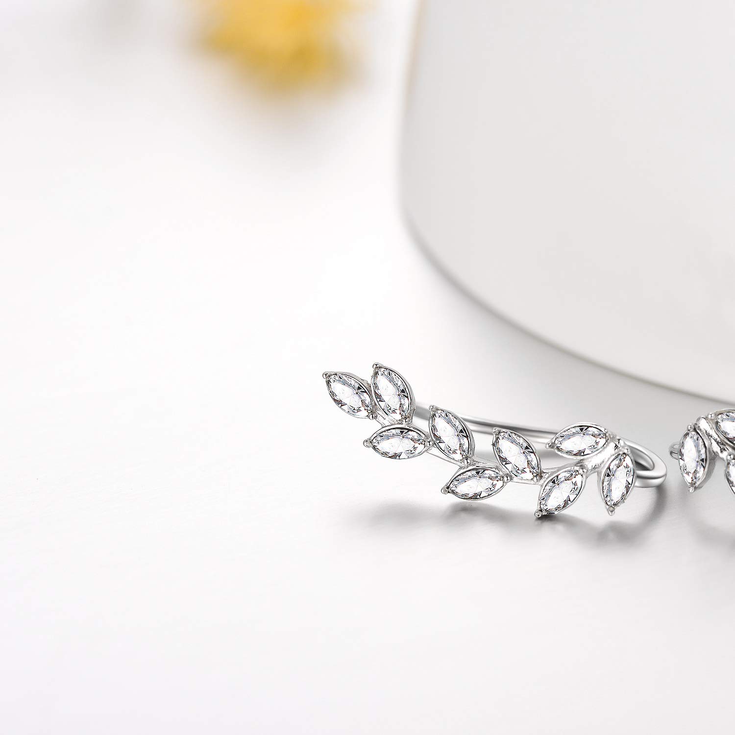925 Sterling Silver Leaf Earring Ear Crawlers Earrings with Simulated Emerald Green Birthstone Crystals Climber Earrings Jewelry Gift for Her