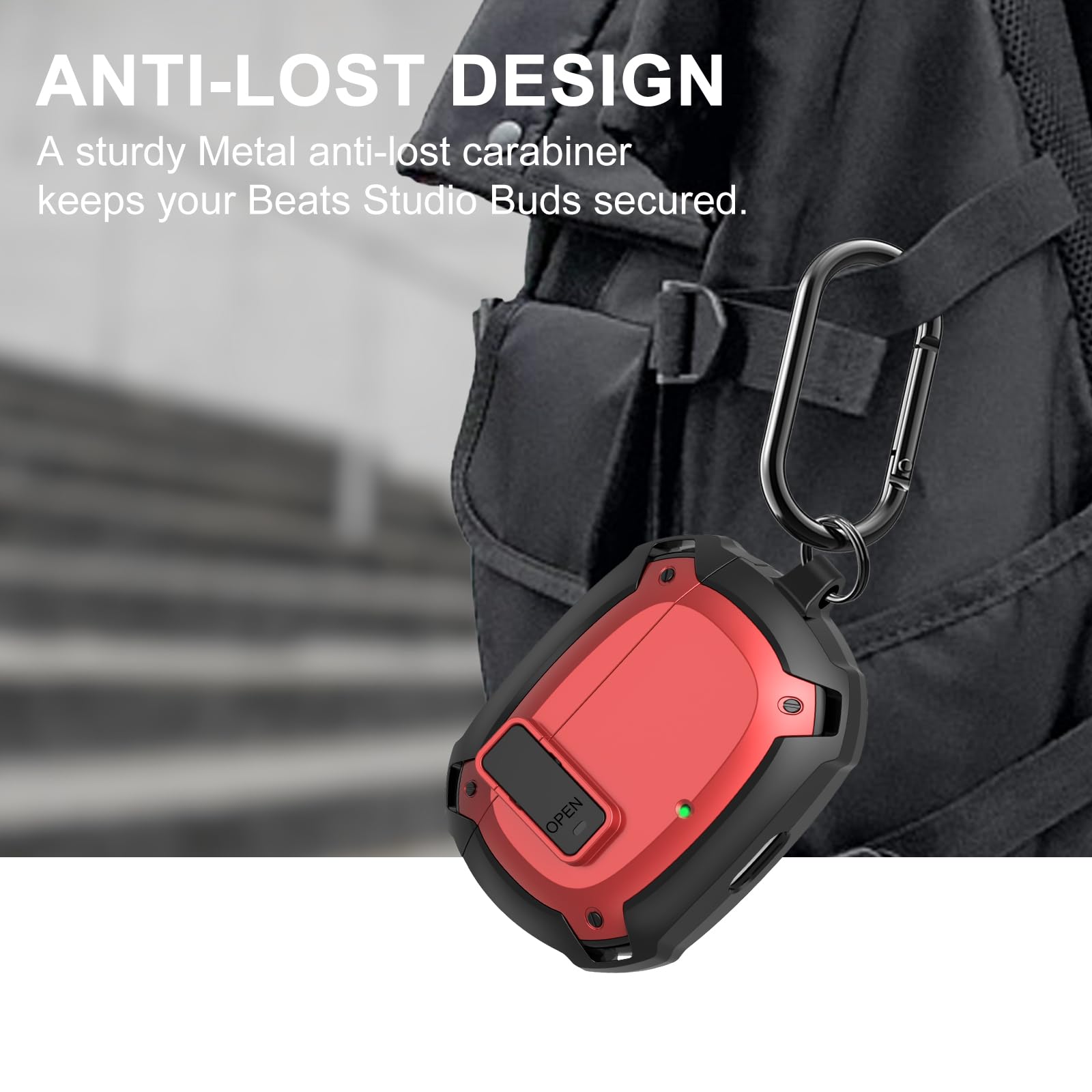Case for Beats Studio Buds/Studio Buds Plus Case Cover 2021/2023, Secure Lock Hard Rugged Cool Protective Case Cover for New Beats Studio Buds+ Wireless Earbuds Case Accessories with Keychain, Red