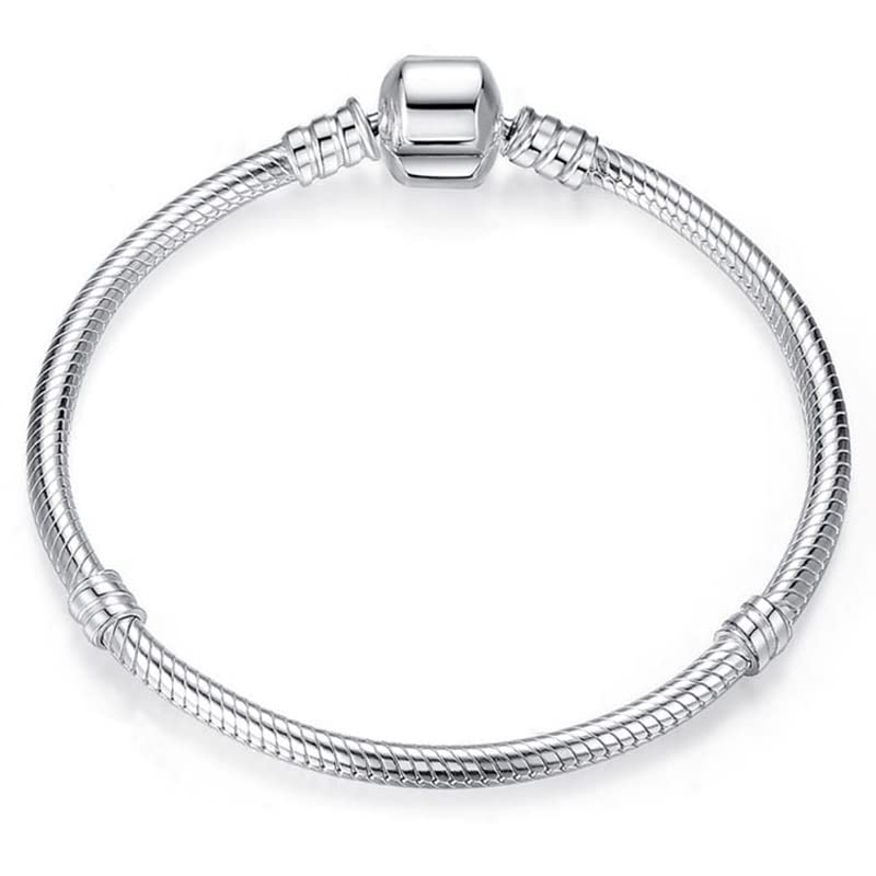 925 Sterling Silver Snake Chain Bracelet, Bangle Barrel Clasp, Scratch Resistant with Protective Rhodium Finish, Compatible with Name Brand Beads, Ideal for Both Women and Men, Unisex Bracelet 7 Inch