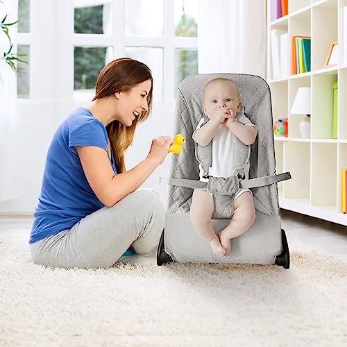 Baby Bouncer,Foldable Bouncer Seat for Babies, Infants Bouncy Seat with Removable Fabric Cover,Natural Vibrations (GRYE)