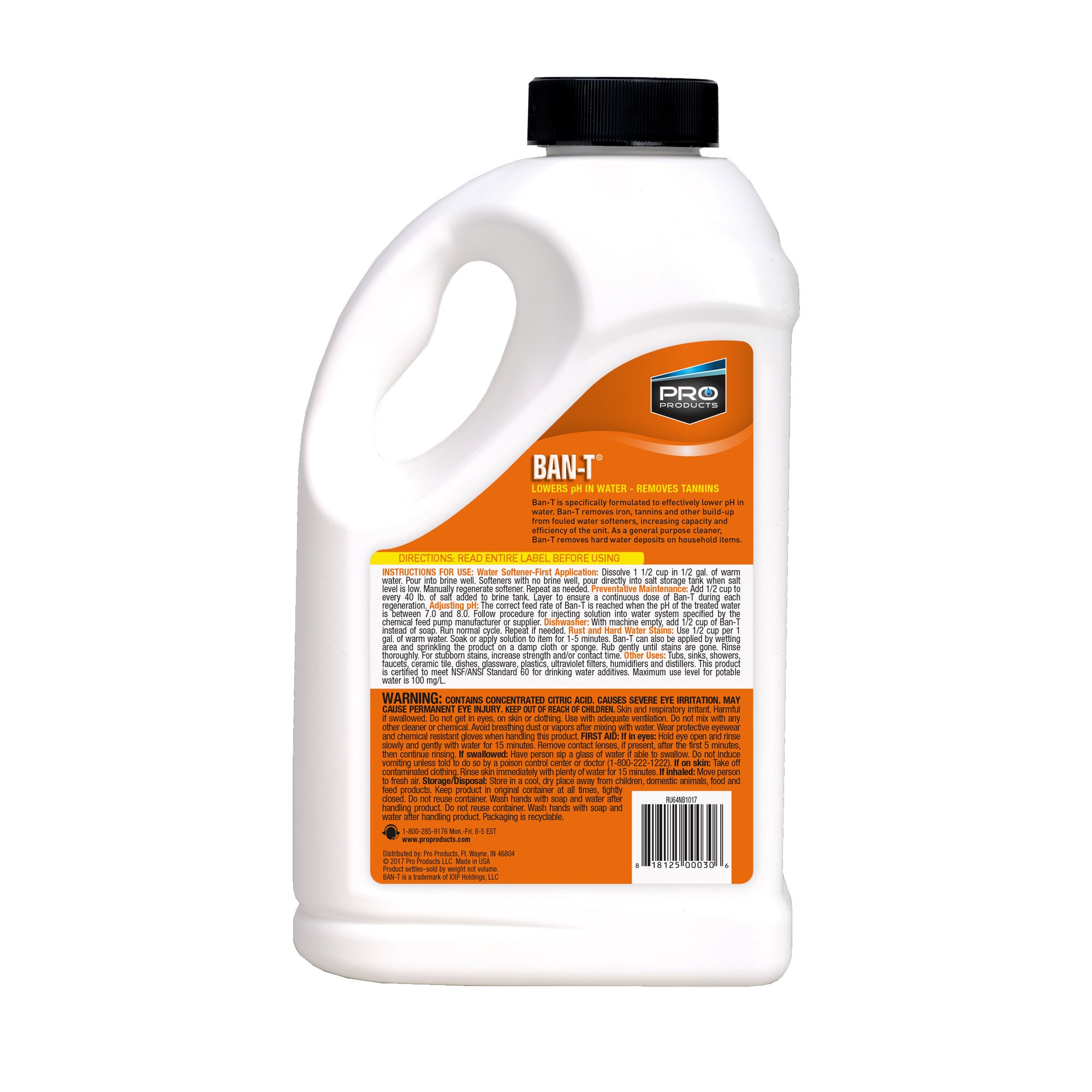 Ban-T Alkaline Water Neutralizer and Cleaner – Water Softener Tannin and Iron Removal Cleaner -- Removes Hard Water Deposits, Lime Scale, Iron Staining – Restores Water Softener Efficiency