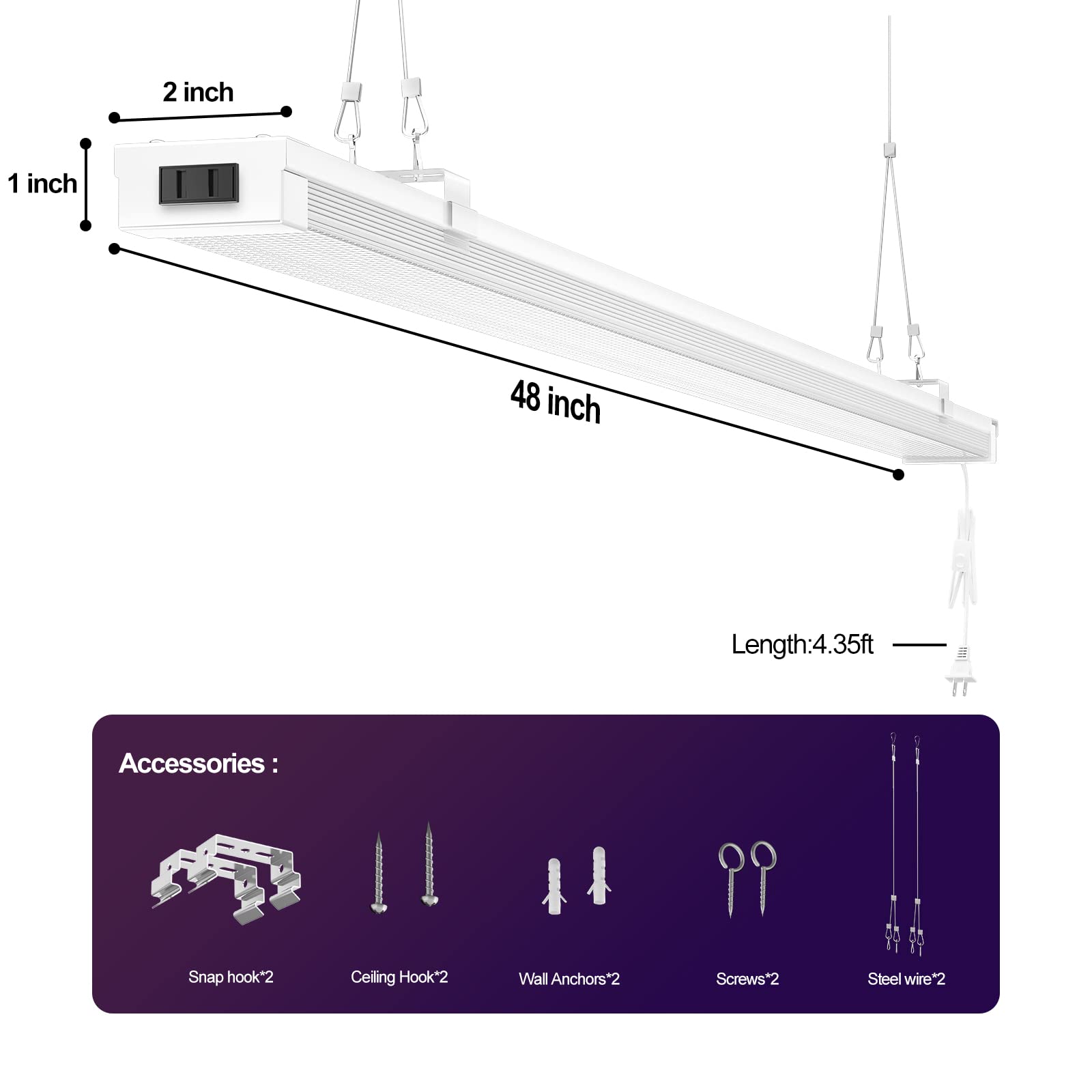FAITHSAIL 5 Pack Linkable 4FT LED Shop Light, 40W, 4000 LM [Eqv.150W Fluorescent] 4000K LED Utility Light with Plug 48 Inch LED Garage Light Energy Saving Upto 1000KW/5Yrs(5Hrs/Day)-Hang & Flush Mount