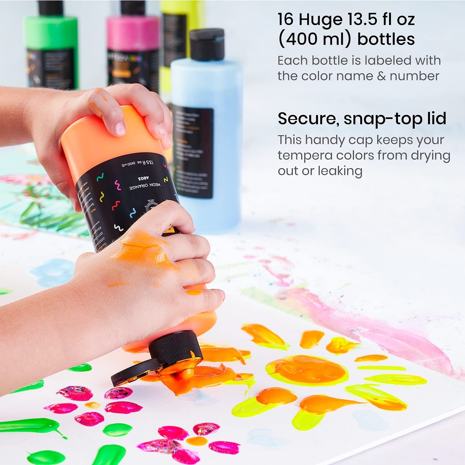 Arteza Kids Tempera Paint, Set of 16 Colors Coloring Puzzle Kit, Art Supplies for Painting, School Projects, and Crafting