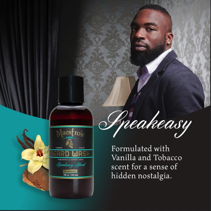 Maestro's Classic BEARD WASH | Anti-Itch, Deep Cleaning, Non-Drying, Fully Hydrating Gentle Cleanser For All Beard Types & Lengths- Speakeasy blend, 4 Ounce