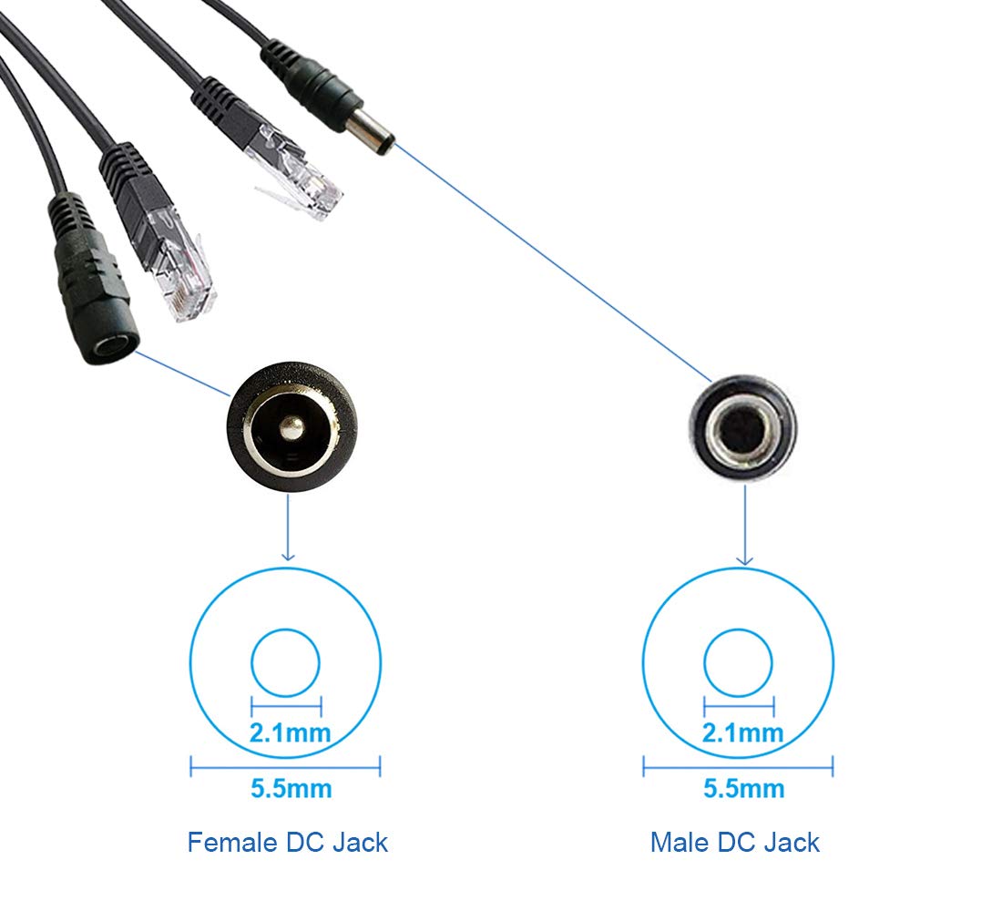 Passive PoE Injector and PoE Splitter Kit with 5.5x2.1 mm DC Power Adaptor Connector for Network Digital Signal(1 Pair-Black