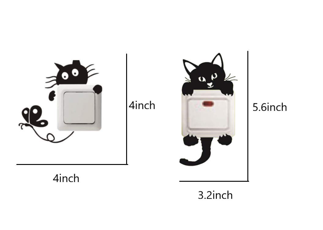 Removable Switch Sticker, 6 Pcs Cute Cats, Panda and Butterfly Cartoon Wall Sticker Decor, Family Light Switch Decals DIY Kids Bedroom Car Office Home Decoration