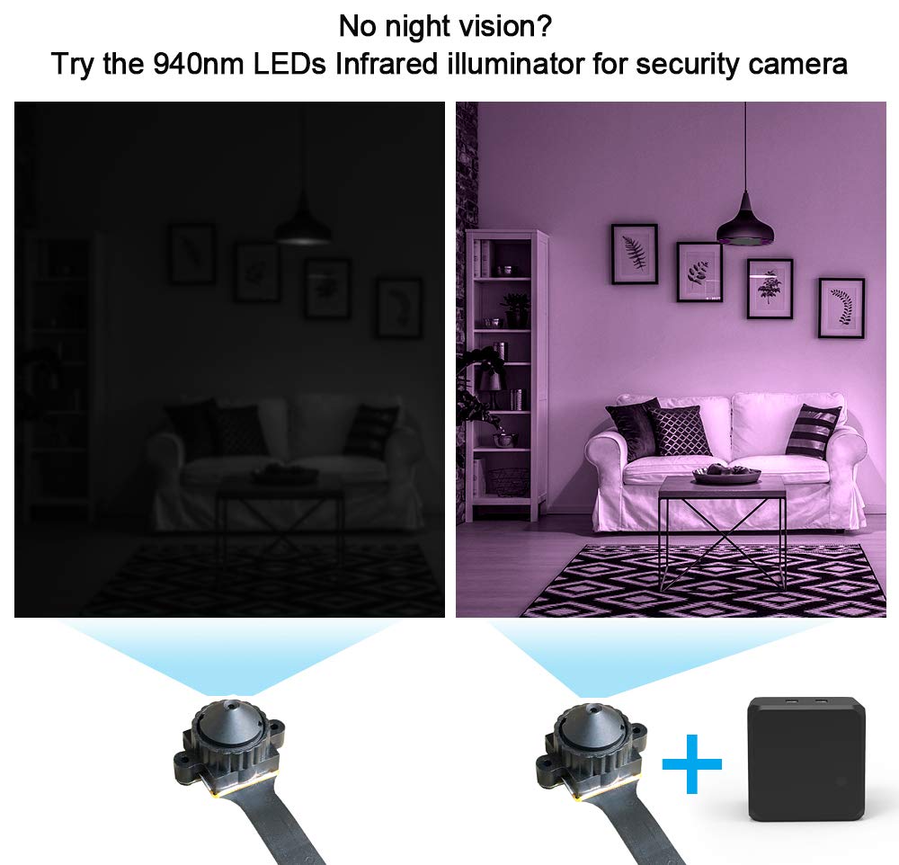 Total Invisible Covert 940nM IR Charging Cube with Light Sensor (6 High Power LED Illuminator Array) 30ft Range, 150 deg, 5VDC