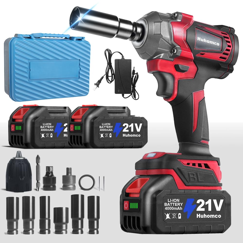 Huhomco 1/2" Impact Wrench Cordless, 3 in 1 Function, 21V 700N.m Battery Power Hammer Drill Brushless Screw Driver with 2pcs 4Ah Battery and Charger