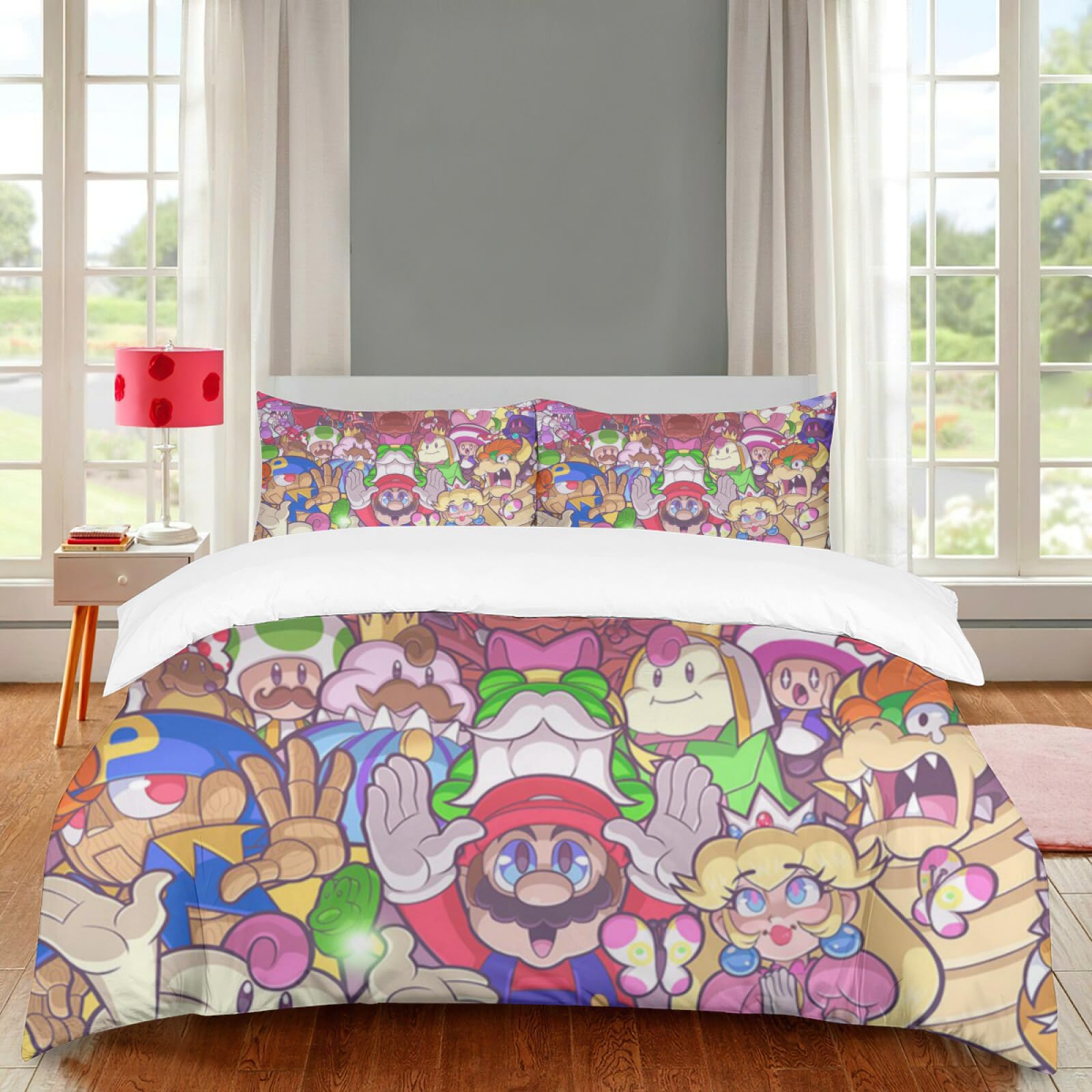 3D Mario Printing Duvet Cover,Comforter Set for Kids Children,1 Microfiber Quilt Cover with 2 Pillowcases Girls Bedroom Bedding Decor