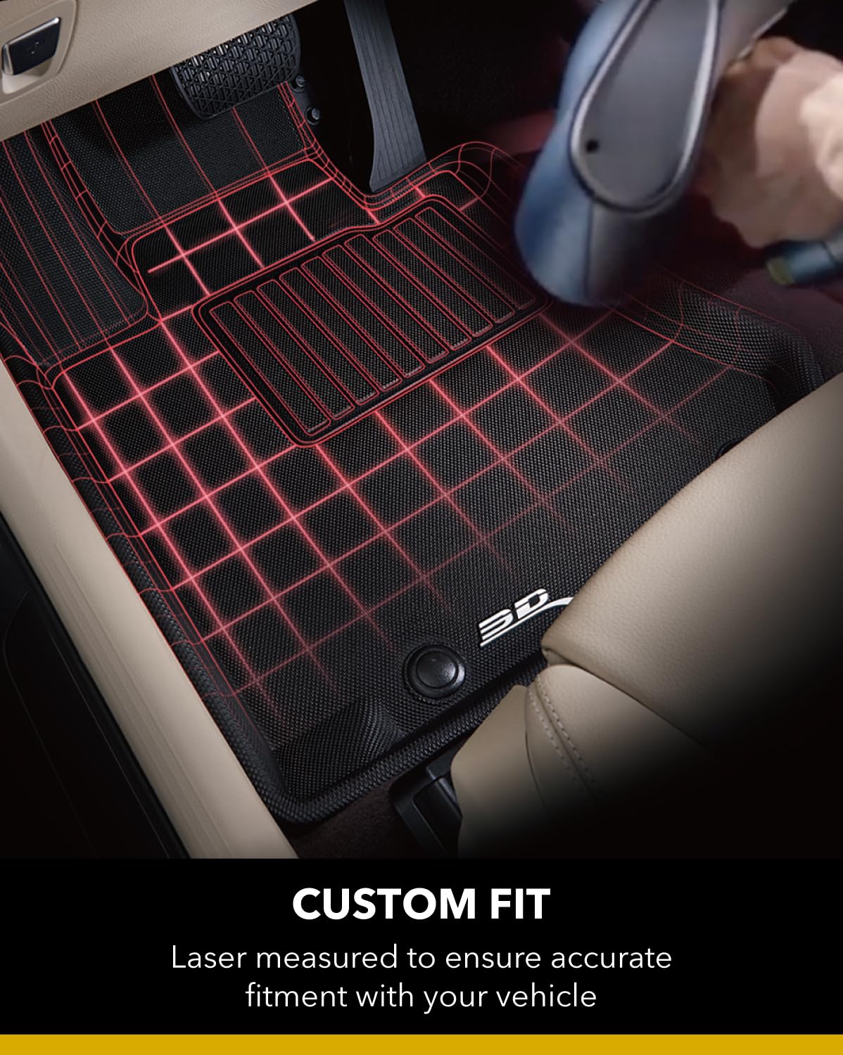 3D MAXpider Custom Fit Kagu Floor Mat (Black) Compatible with Ford F-150 Supercrew 2015-2024 (w/ Bucket Seats, No Underseat Storage) - Full Set