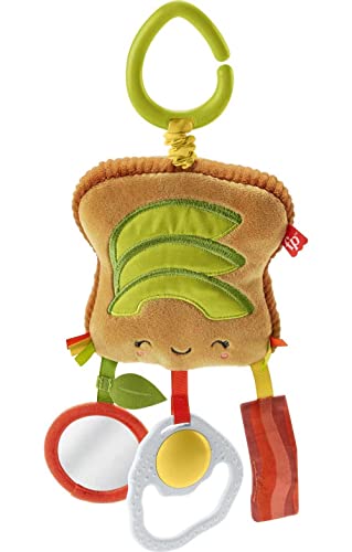 Fisher Price Pretend Food Brunch & Go Stroller Toy with 3 Breakfast-Themed Hanging Sensory Toys for Take-Along Play