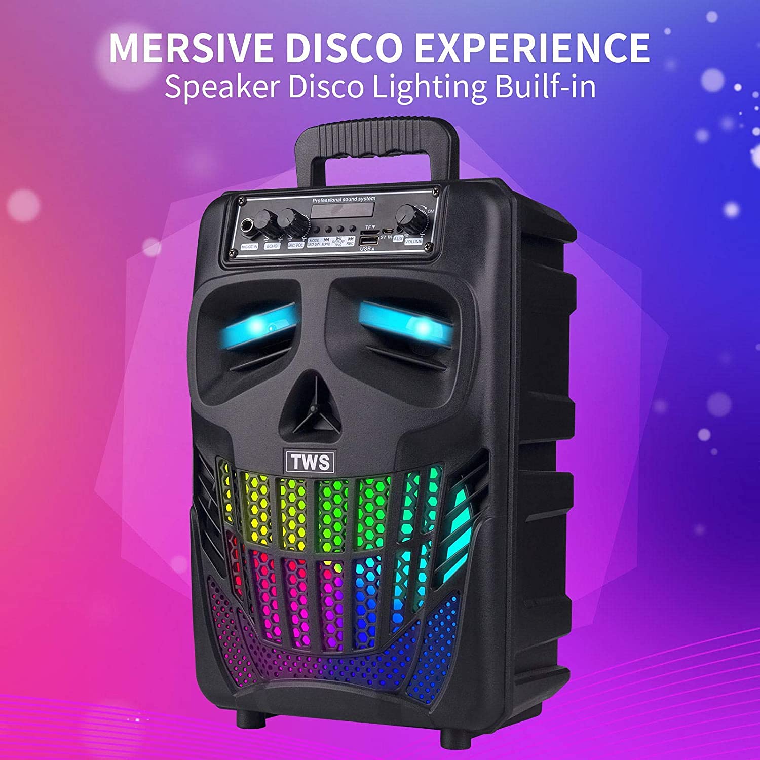 Aesackir Portable Bluetooth Speaker with Subwoofer Wireless Speakers Outdoor/Indoor Big Support Remote Control FM Radio TF Card LED Lights MP3 Player Party for Home Camping iPhone Computer PC (B-S08)