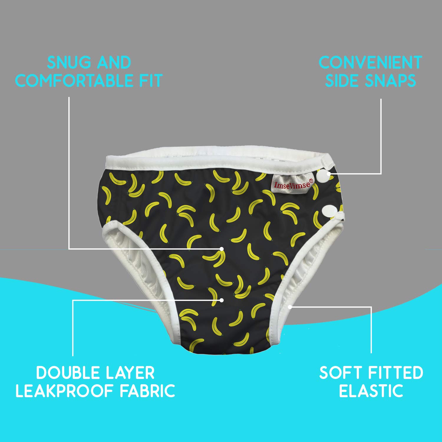 ImseVimse Eco Friendly Reusable Swim Diaper Made of Organic Cloth Sized for Infant to Toddler Boys - Black Banana, 2 Pack (XL 18-24M, 2T (24-31 lbs))