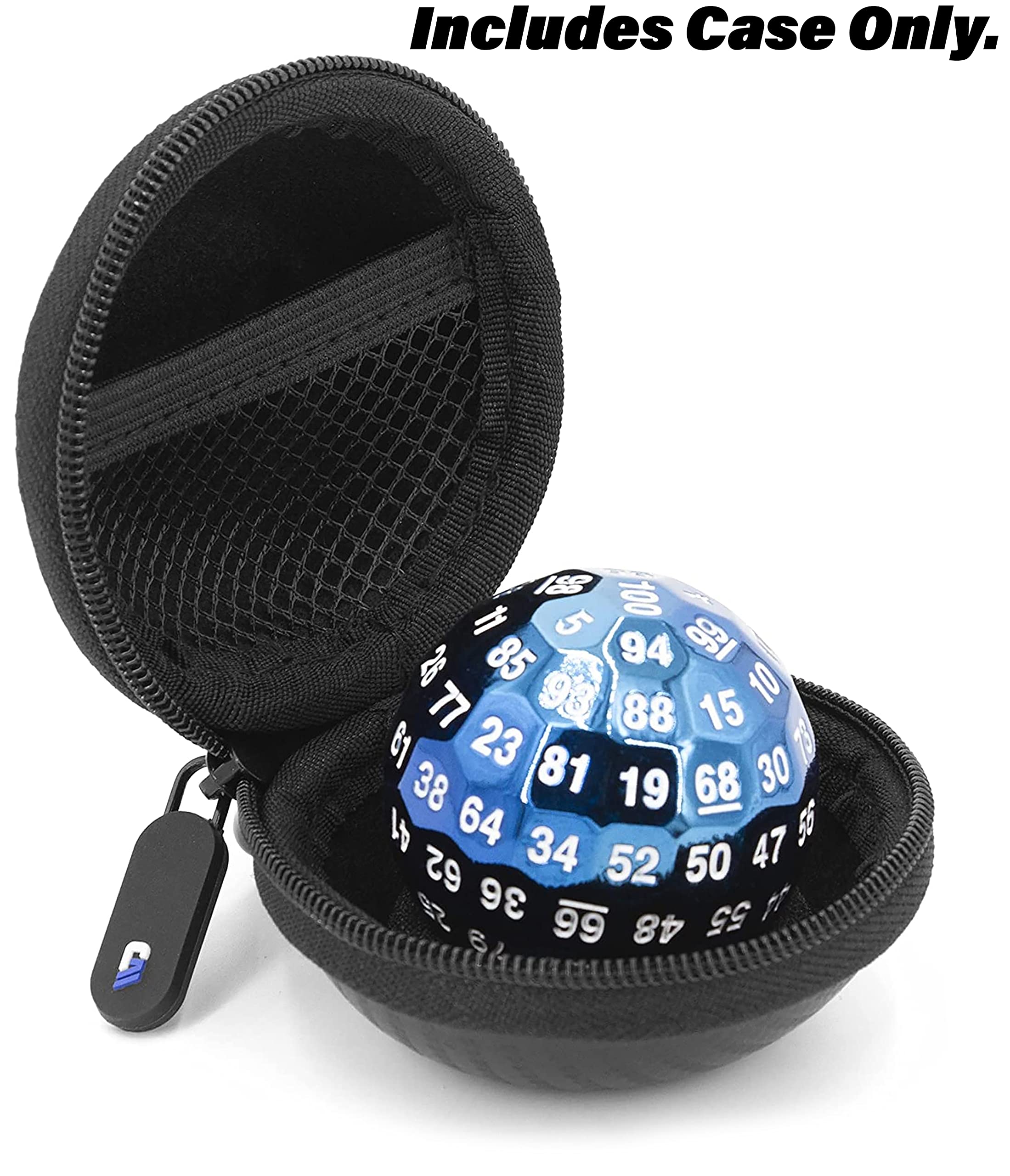 CASEMATIX Hard Shell Travel Case Compatible with 100 Sided Dice D100 Dice with Non-Scratch Interior, Foam Pad and Metal Carabiner - 3" Compact Case fits One Hundred Sided Dice, Case Only