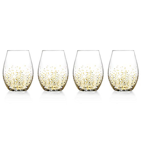 Fitz and Floyd Luster Stemless Wine Set of 4 – Elegant Lead-Free Matching Drinkware for Everyday & Entertaining – Modern Glasses-Gift for Weddings & Holidays, 20 Oz, 4 Count (Pack of 1), Gold