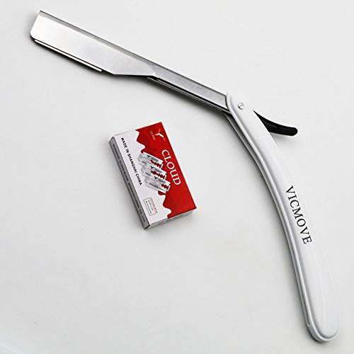 Professional Barber Straight Edge Razor Safety with 20-Pack Derby Blades - 100 Percent Stainless Steel - by VICMOVE (1 Razor + 20 Blades)