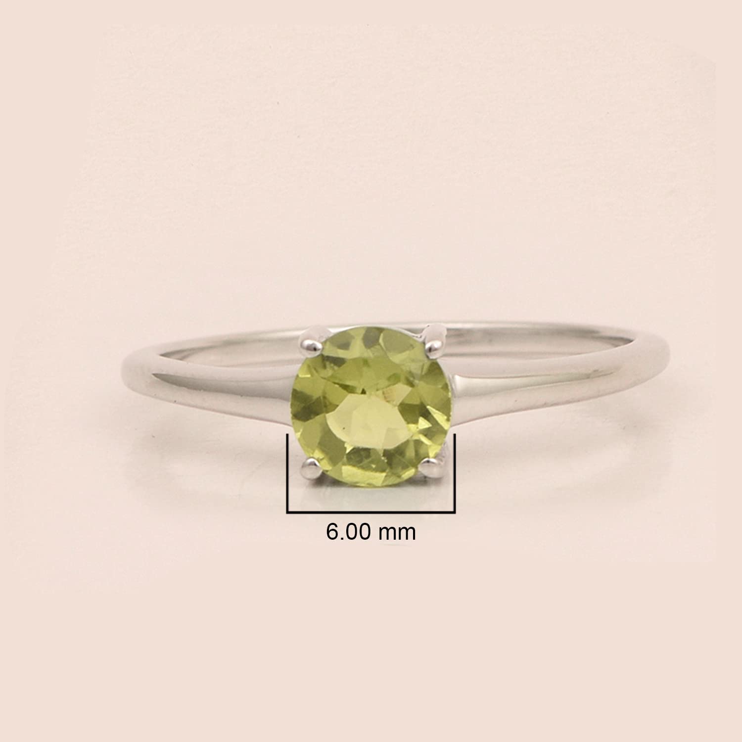 925 Sterling Silver Green Peridot Solitaire Women Ring (1.00 Ct, 6MM Round, Gemstone Birthstone) (Sterling Silver, 8)