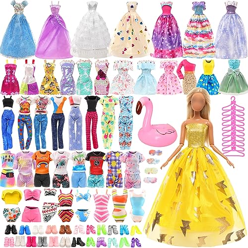 BARWA 35 Pack Doll Clothes and Accessories 5 PCS Fashion Dresses 3 PCS Gown Dresses 3 Bikini Swimsuits 5 Outfits 10 Shoes 5 Glasses for 11.5 inch Doll