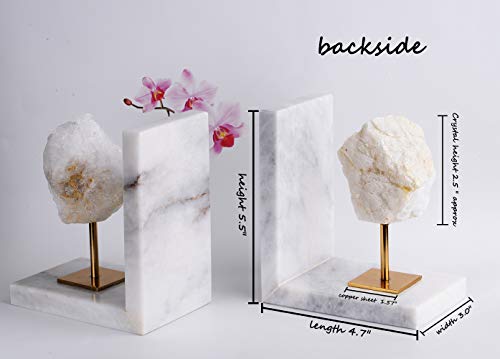 AMOYSTONE Geode Bookends Decorative White Agate Book Ends for Heavy Books Marble Bookends Shelves Decor 1 Pair 5LBS