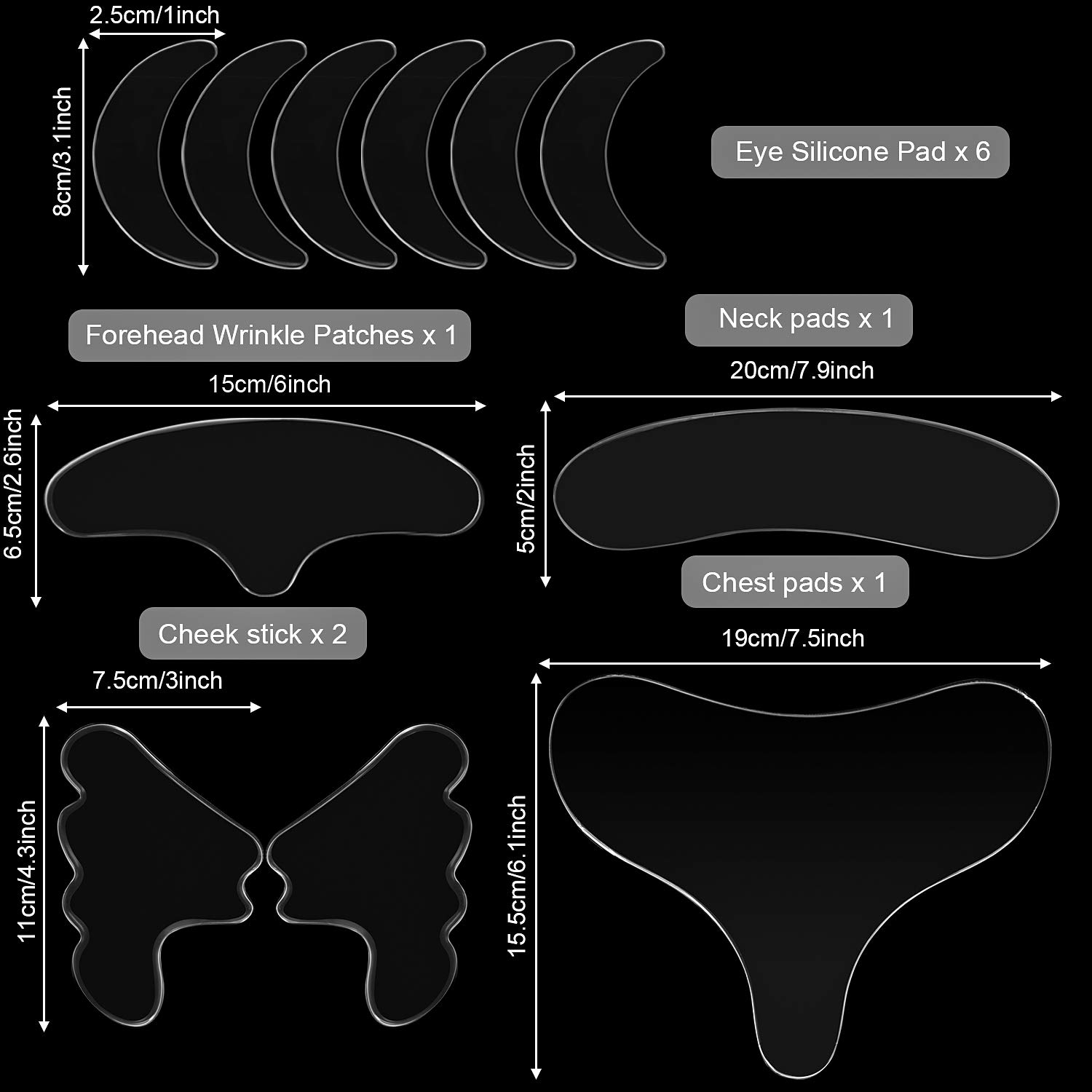 SATINIOR 11 Pieces Reusable Silicone Chest Wrinkle Pads Patches, Silicone Neck Decollete Anti Wrinkle Patches Pad Forehead Face Cleavage Eye Cheek Stick Valentine's Day Gift