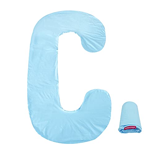 Wndy's Dream Pregnancy Pillowcase Double Zippers, Fully Body Maternity Pillow Replacement Cover, Soft Breathable Jersey Fabric, Fit 57" x 30" C Shaped Pillow(Sky Blue)