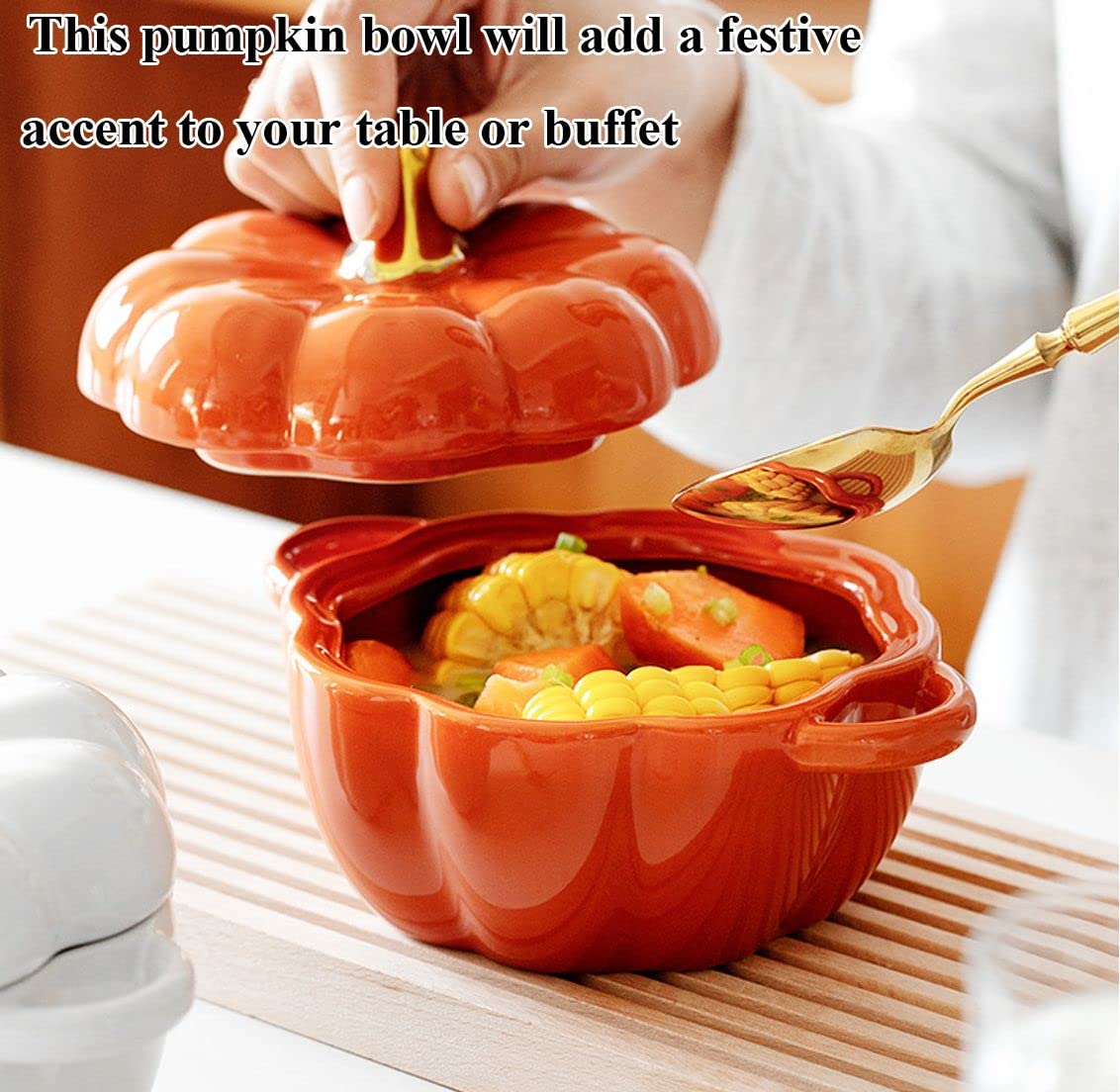 Dutch Oven Pot with Lid, Pumpkin Pottery Dessert Saucepan, Mini Baking Dish Cute Pumpkin Bowl, Covered Dutch Oven Ceramic Stockpot, Pumpkin-Shaped Casserole (Orange)