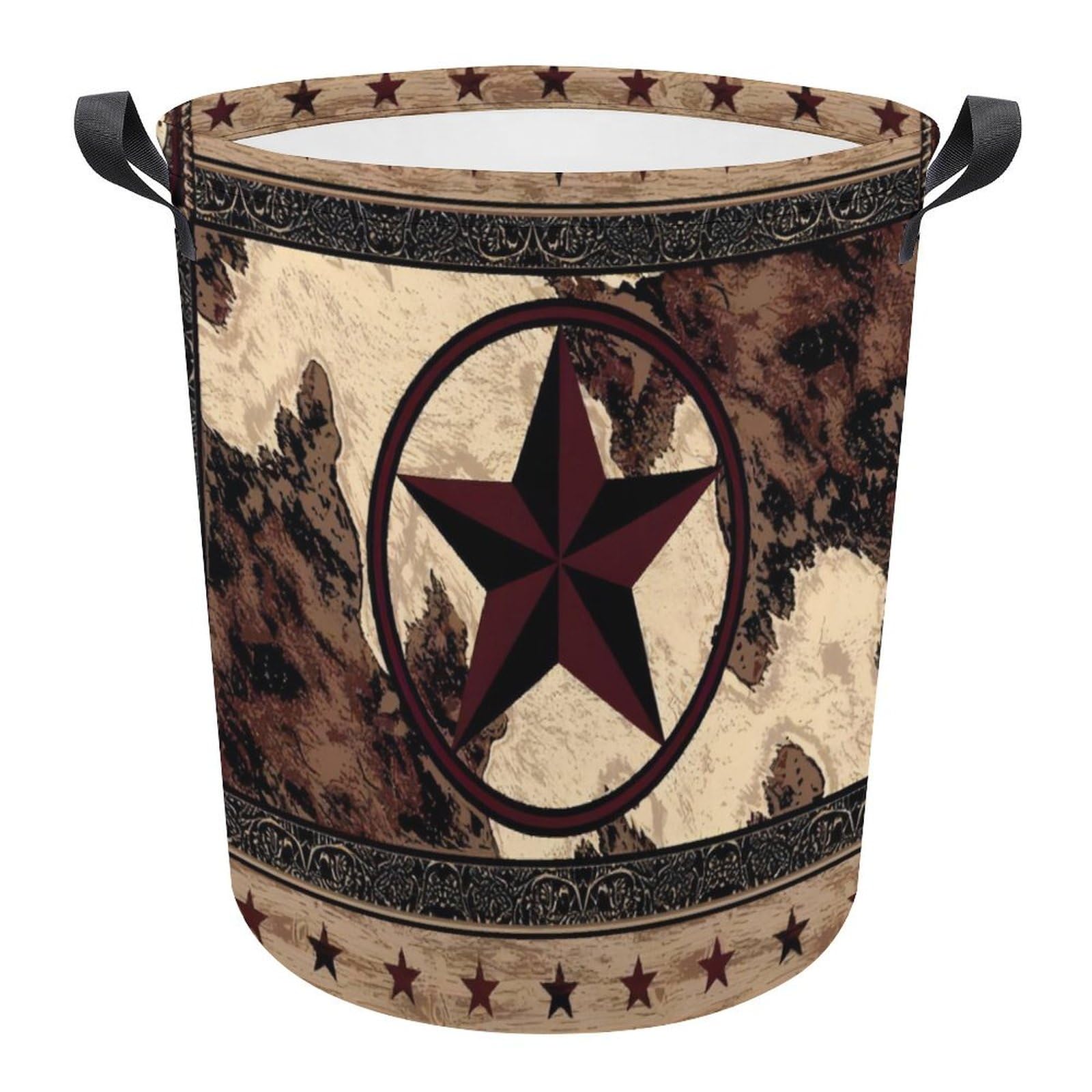 Rustic Western Country Texas Star Cowboy Cowgirl Round Laundry Hamper Storage Basket Waterproof Coating Organizer Bin For Clothes Toys