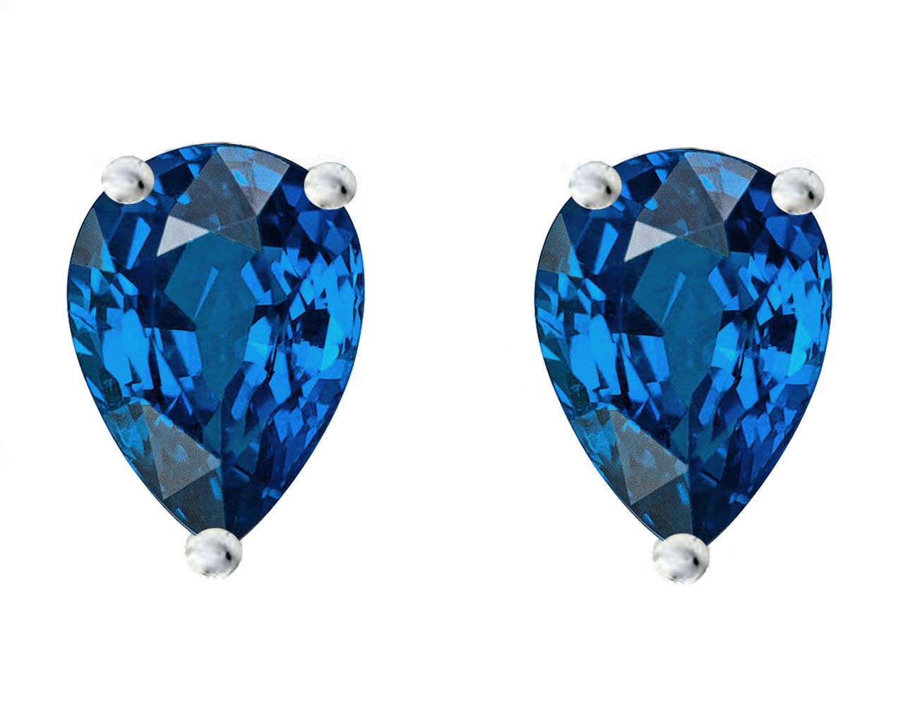925 Sterling Silver Tear Drop Pear Shape Simulated Sapphire CZ Stud Earrings 4.00 C.T.W