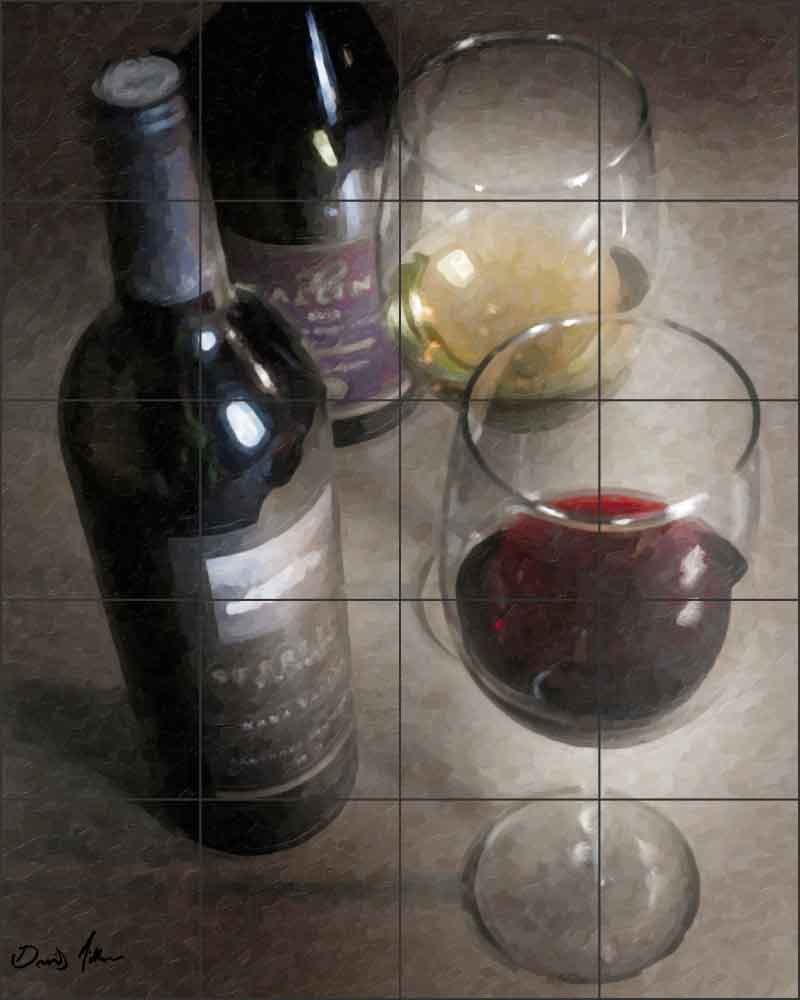 Artwork On Tile Ceramic Mural Backsplash Wine in Color by David Miller - Kitchen Wine Cellar Wall (24" x 30" - 6" Tiles)