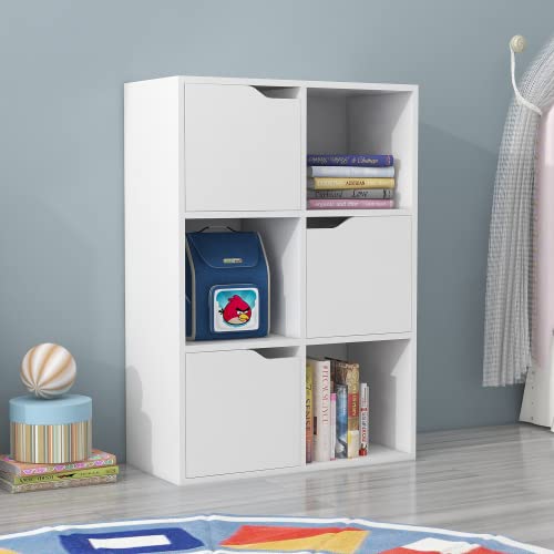 Aybihous3 Storage Bookcase with 6 Cube Organizers,3 Cabinets with Doors and 3 Open Cubes Book Display Shelves 3 Tiers,Storage Case Bookshelf for Living Room/Bedroom/Study/Office/Library,White On-Site