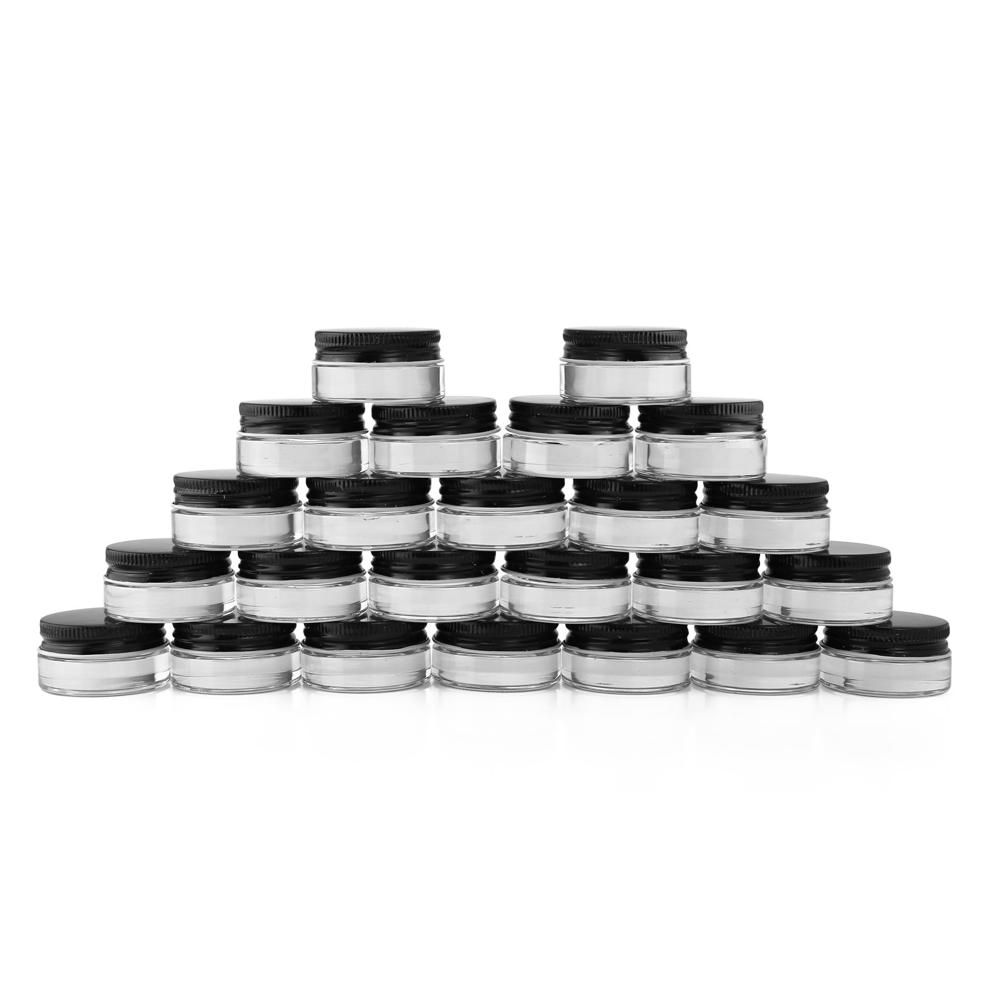 Cornucopia Brands 7-Milliliter Glass Lip Balm Jars (24-Pack).25-Ounce Thick-Walled Containers (7ml Clear with Black Metal Lids)