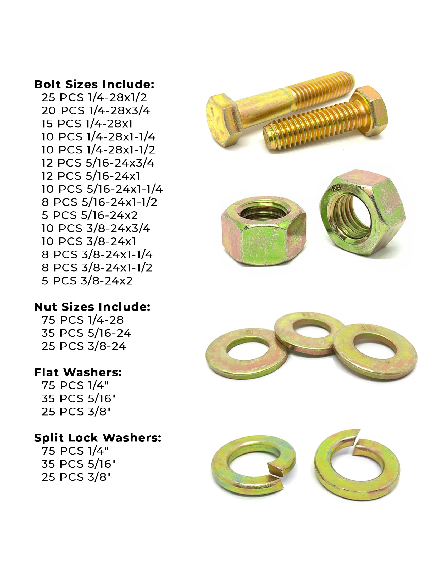 Grade 8 FINE Thread Hex Cap Bolts Screws, Nylon Nylok Lock Nuts, Washers, Lock Washers Assortment Kit - 574 Pieces!