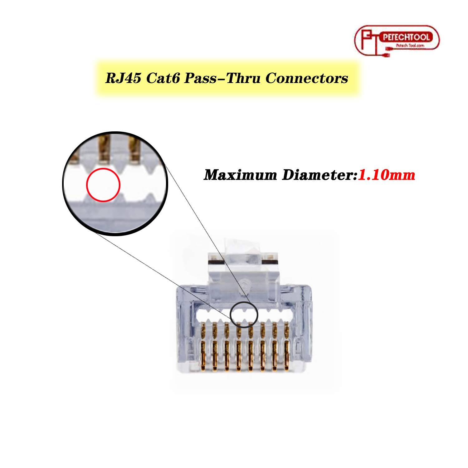 PETECHTOOL RJ45 Cat6 Pass Through Connectors Gold Plated 8P8C Ends and Blue Strain Relief Boots for CAT6 RJ45 Ethernet Network Cable Connector Plug Cover 100/100 (200 Packs Total)