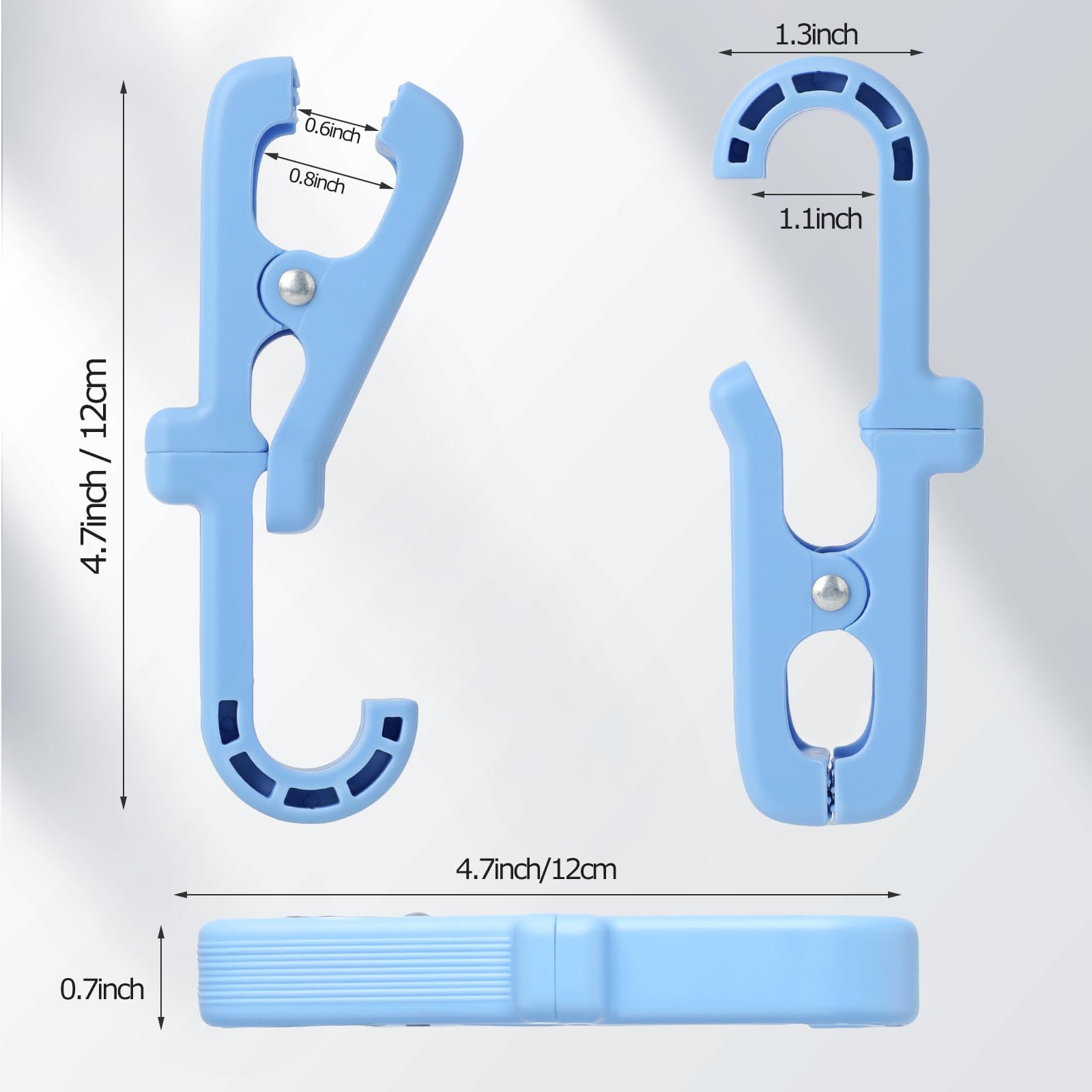 8PCS Plastic Clips for Hanging,Heavy Duty Hanger Clips with Bag,Large Swivel Clothes Pins with Hooks for Bathroom Wardrobe,Strong Laundry Hooks with Clips for Socks Boot Bras Towels(Blue)