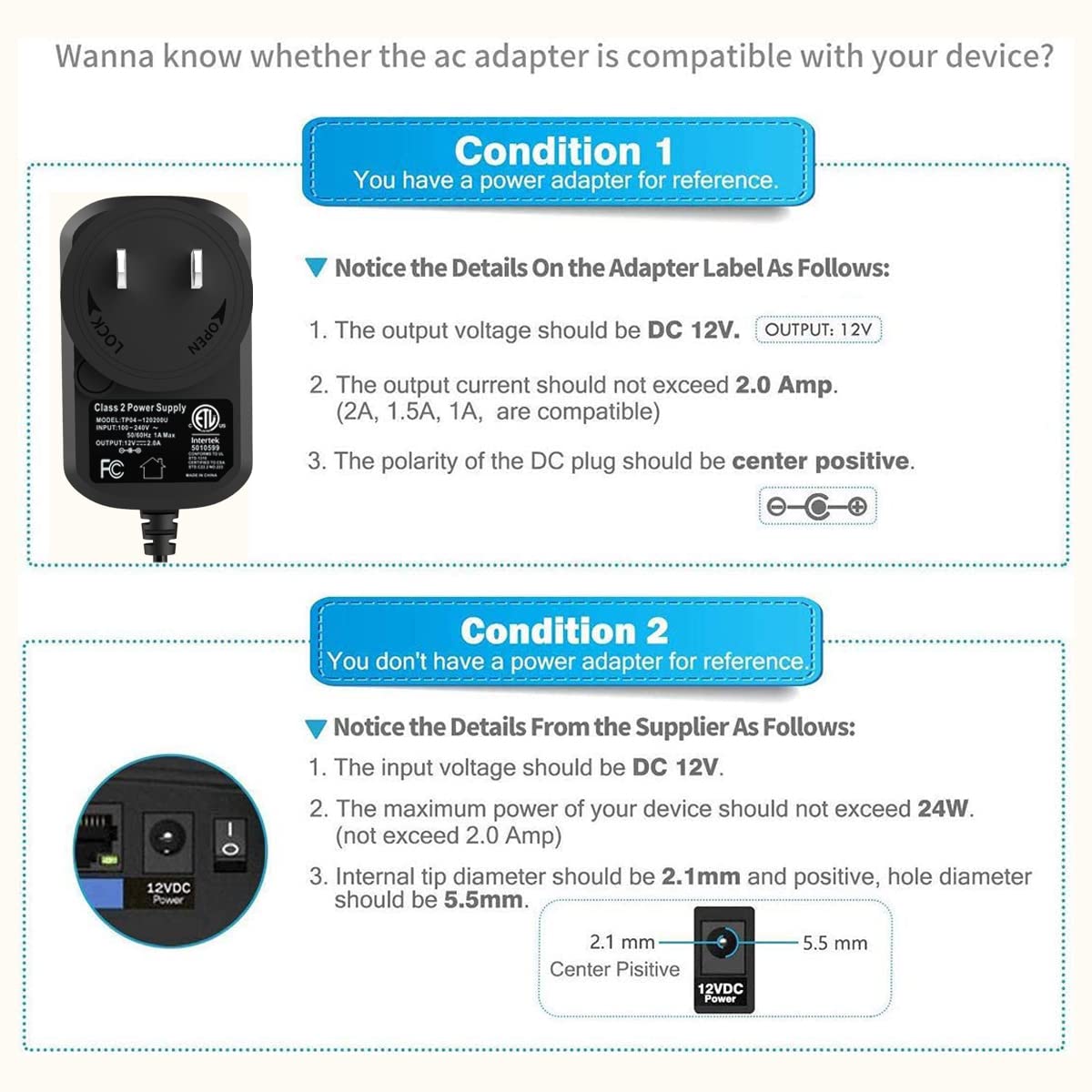 F1TP DC 12V 2A Power Supply Adapter with On Off Switch, 12Volt 2amp Wall Charger for LED Light Strip, DVR/NVR/CCTV Camera, Led Tape Lights, Digital Photo Frame, Router, Yamaha Keyboard