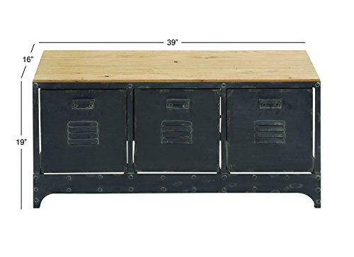 Deco 79 Metal Low Profile File Cabinet 3 Drawers Storage Bench with Brown Wood Top, 39" x 16" x 19", Black