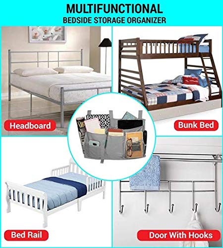 Corodo Bedside Caddy, Bedside Organizer for Dorm Bed, Bunk Bed Caddy with 8 Pockets for Baby Bed, Hospital Beds, Grey
