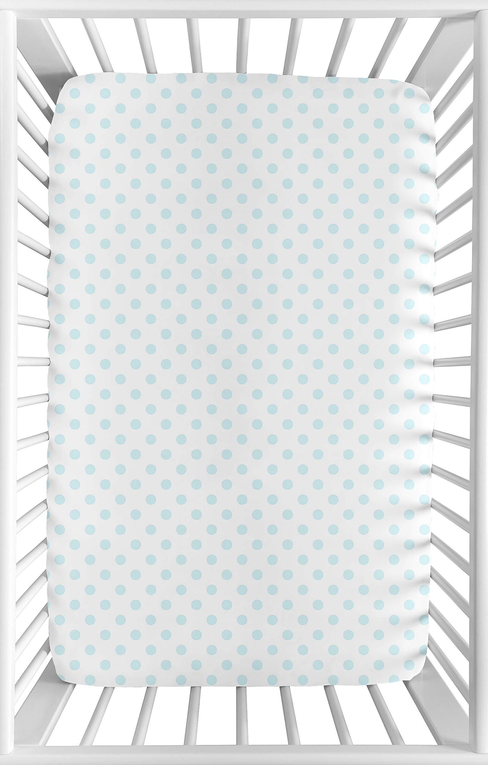 Sweet Jojo Designs Blue and White Polka Dot Girl Fitted Mini Crib Sheet Baby Nursery for Portable Crib or Pack and Play - Watercolor Floral Shabby Chic Collection