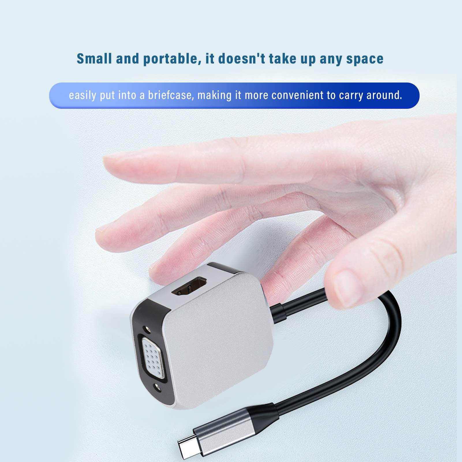 USB Type C Hub,HDMI Type C Hub Adapter,TypeC to HDMI Compatible + 1080P VGA USB Hub Docking Station Adapter,Plug and Play.