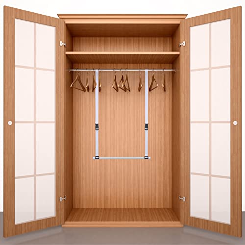 Amyhill 2 Pack Double Hanging Closet Rod Extender Width and Height Adjustable Closet Hanging Rod Extension Organizer Space Saving Clothes Hanging Bar with 4 Pcs Nylon Bands for Closet Clothes Storage