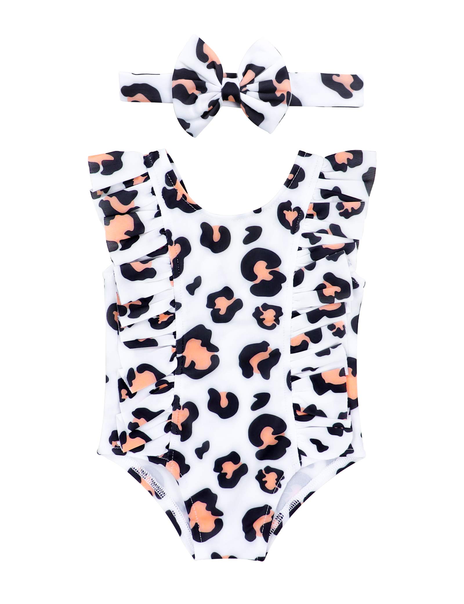 KANGKANG baby girl swimsuit 6-9 months 9-12 months Baby Swimsuit Girl One Piece Swimsuit Sunsuit leopard Print Ruffled Swimwear Bathing Suits 2Pcs Set